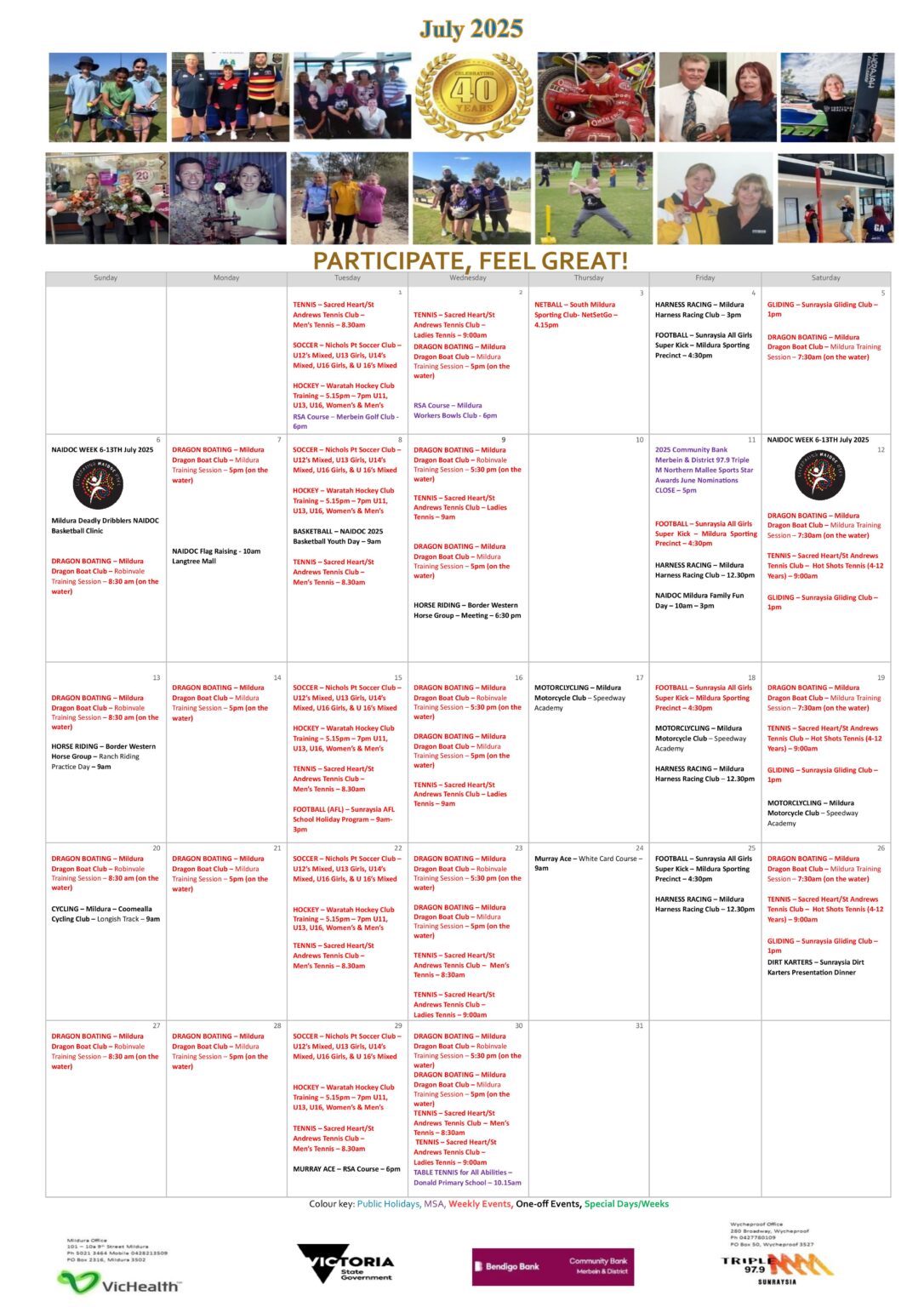 MSA July 2025 Calendar – Mallee Sports Assembly