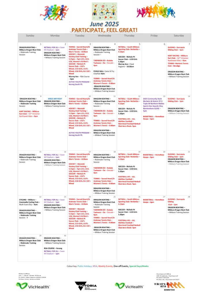 MSA June 2025 Calendar – Mallee Sports Assembly